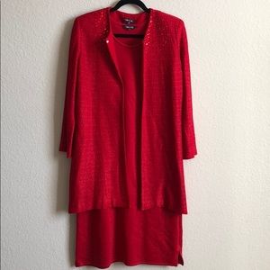 Misook | Dresses | Misook Red Dress And Sweater Set | Poshmark